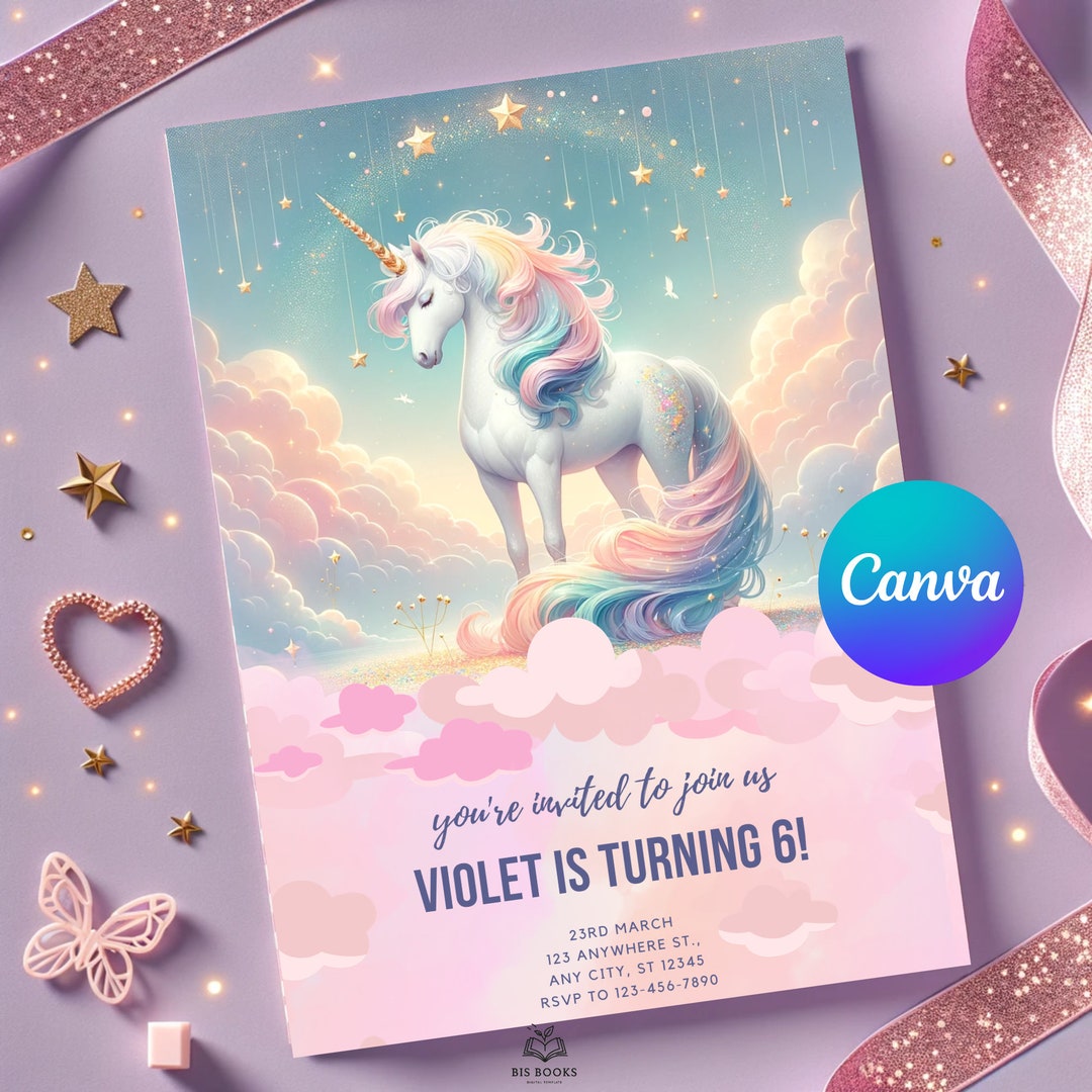 Magical Unicorn Birthday Invitations Rainbow Unicorn Party Unicorn ...