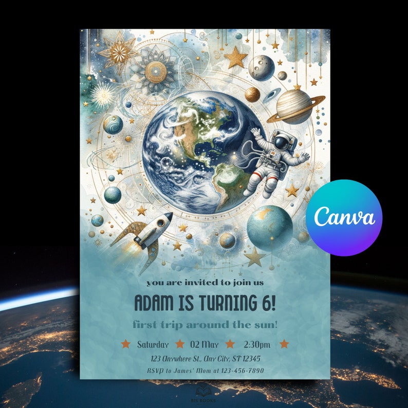 Astronaut Birthday Invitation Outer Space Birthday Invite Template ...