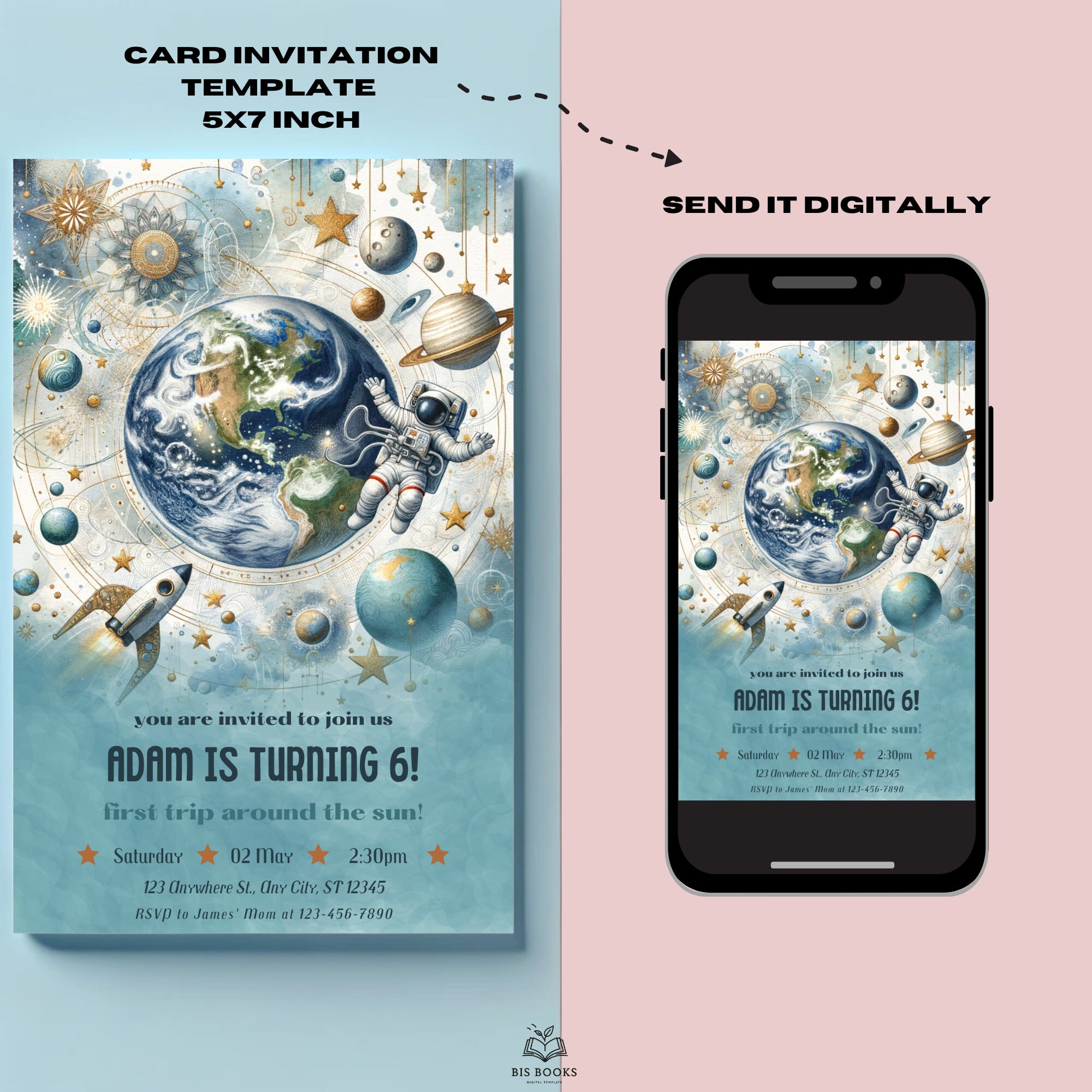 Astronaut Birthday Invitation Outer Space Birthday Invite Template ...