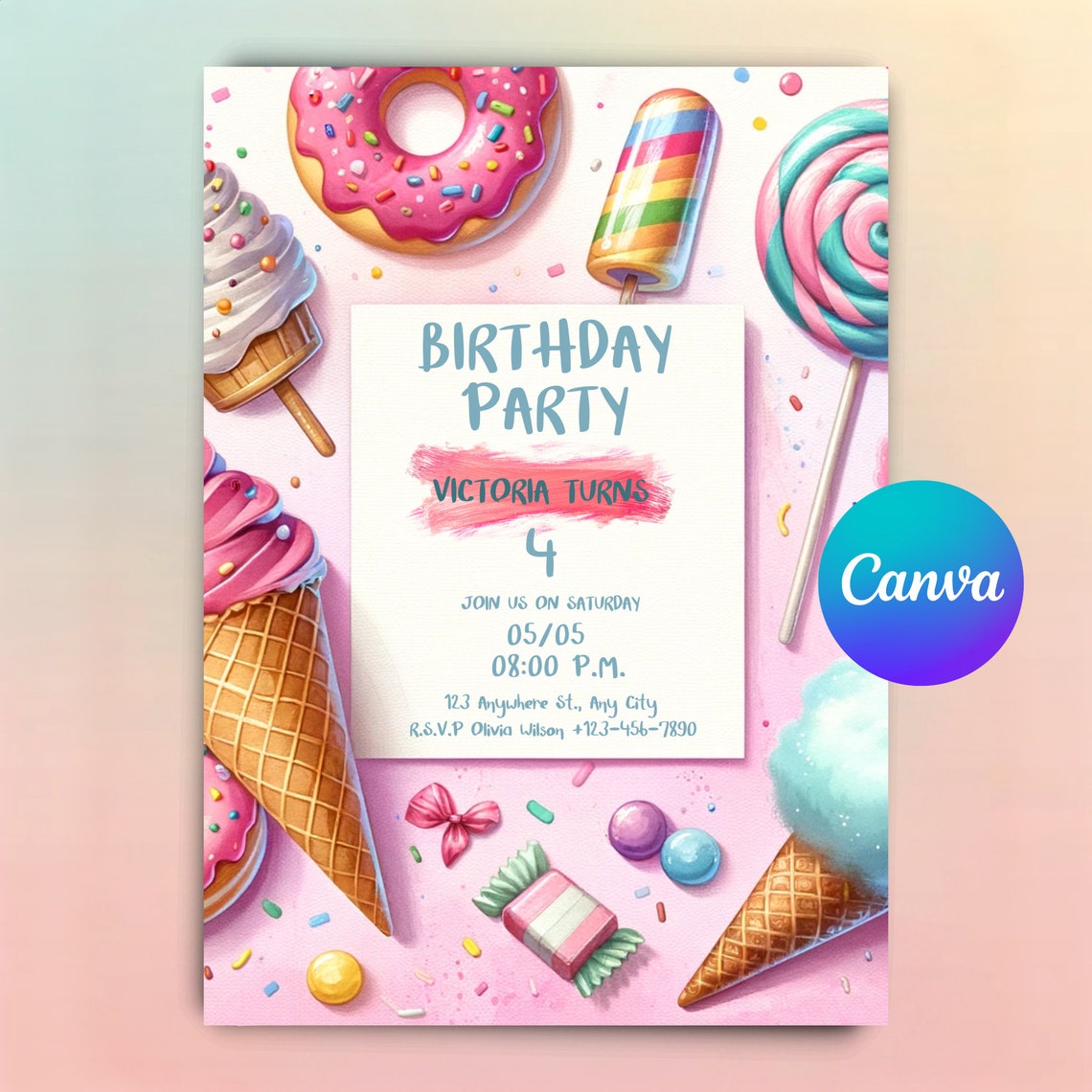 Candy Birthday Invitation Sweet Treats Editable Candy-themed Invite ...