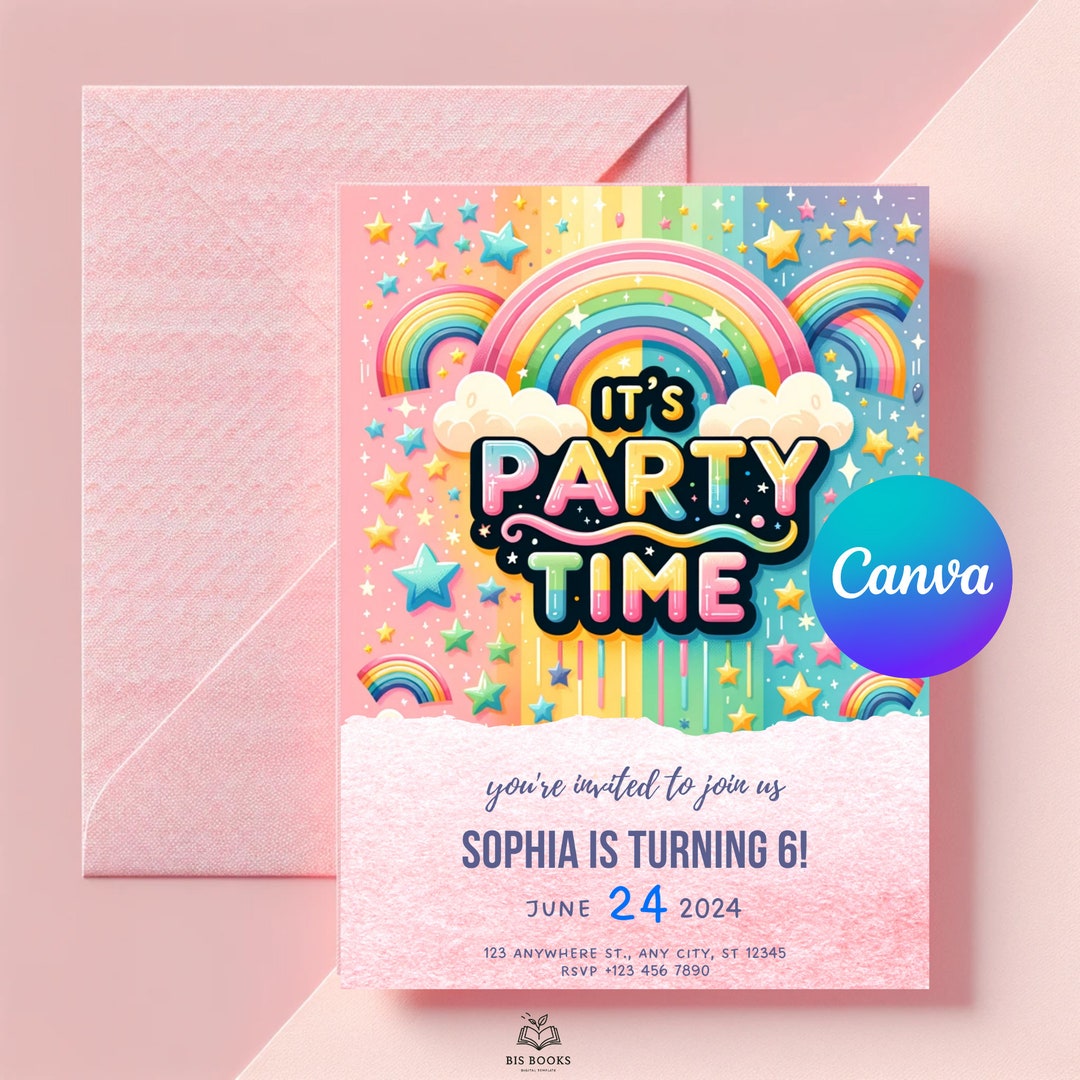 Vibrant Rainbow Birthday Invitation Custom Birthday Colorful Stars ...