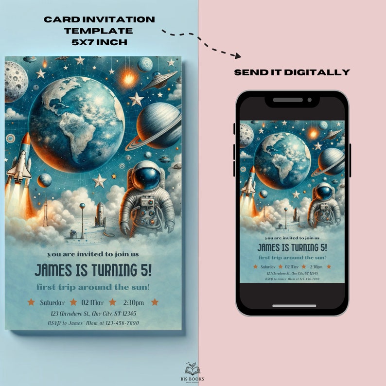 Outer Space Birthday Invitation Astronaut and Planets Party Invite ...