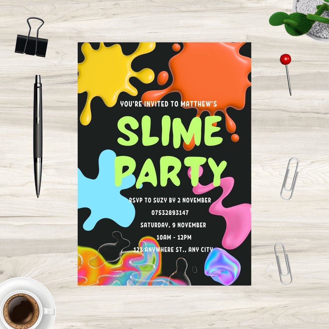 Personalised Slime Party Invitation, Slime Party Invite, Personalised ...