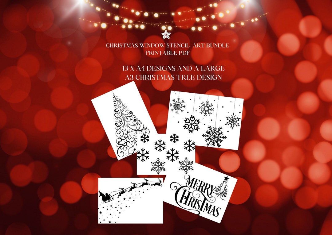 Christmas Window Art Bundle, Printable Stencils PDF, Christmas Window ...