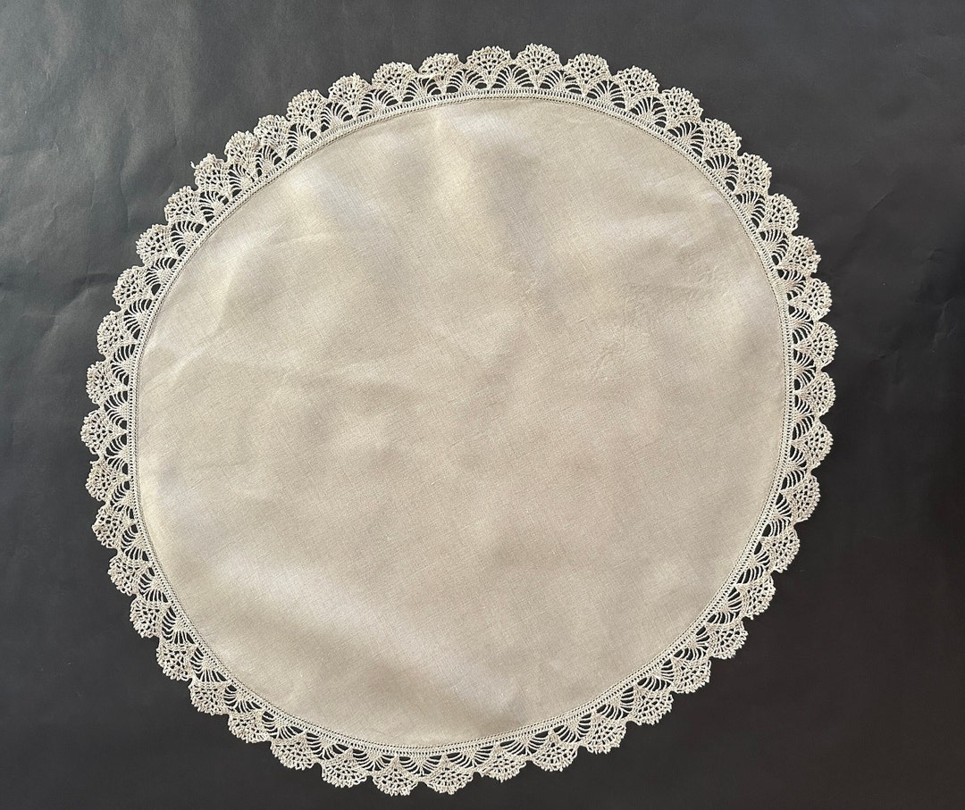 Vintage, Oval, Linen Doily With Crochet Edge in Ivory - Etsy