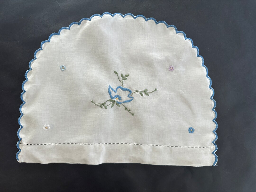 Vintage, White Linen, Toaster Cozy, With Scalloped Edge, Floral ...