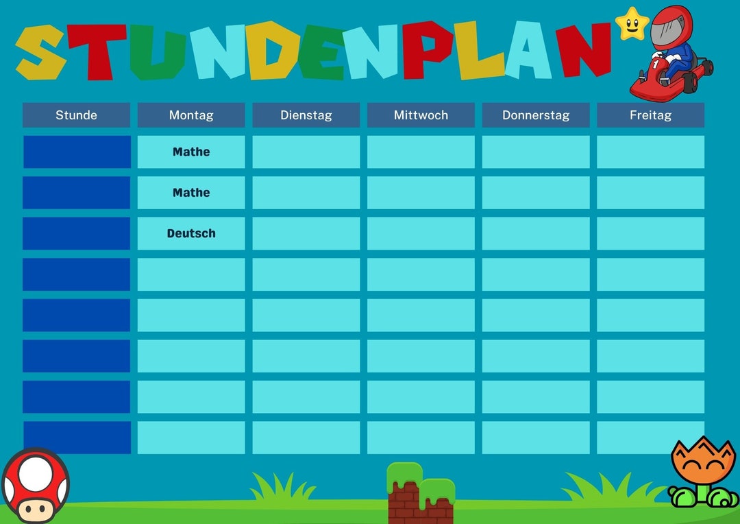 Super Mario Timetable, Timetable to Print Out Yourself, Digital PDF ...