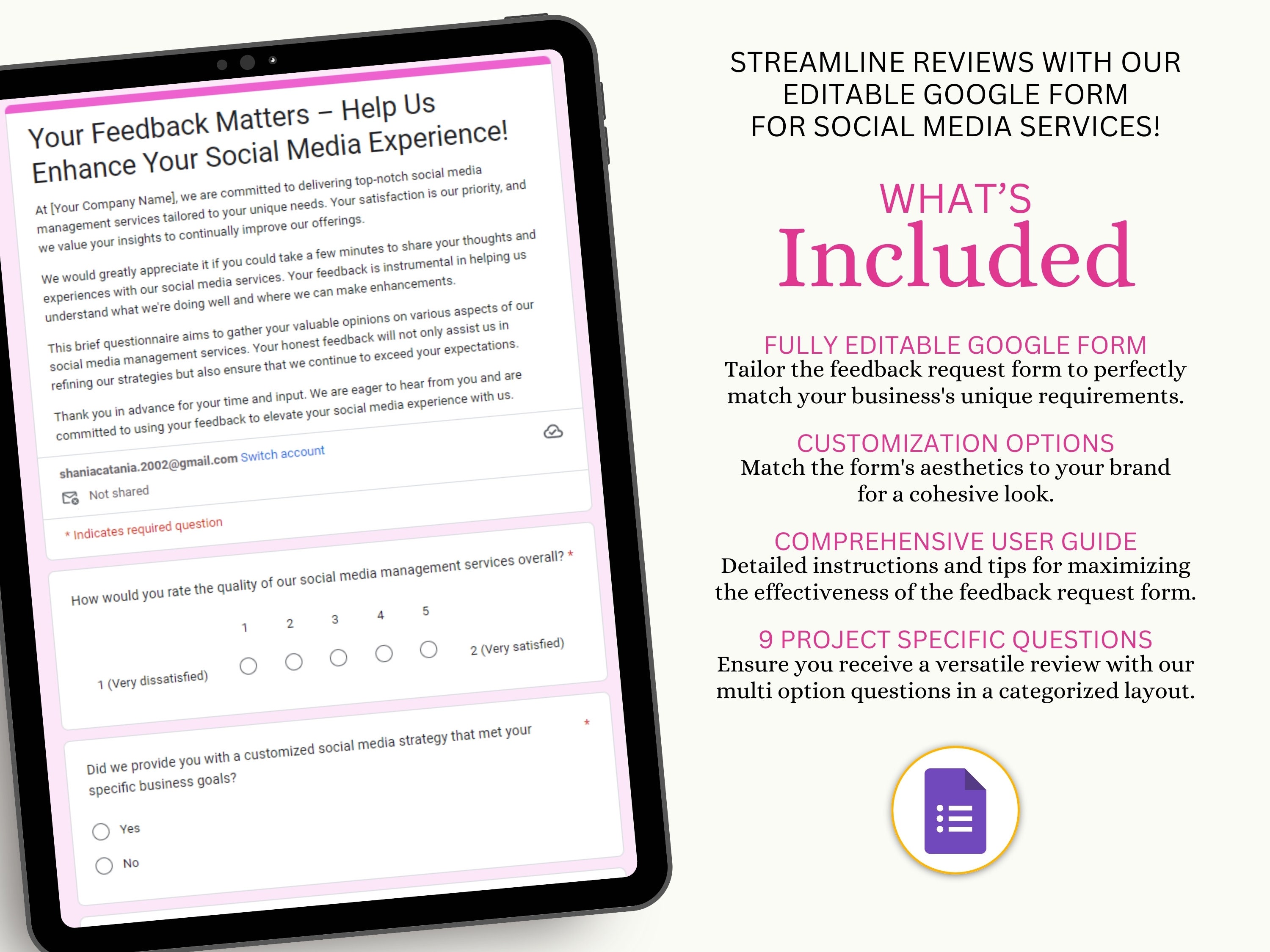 Customizable Social Media Review Form - Google Form Template for ...