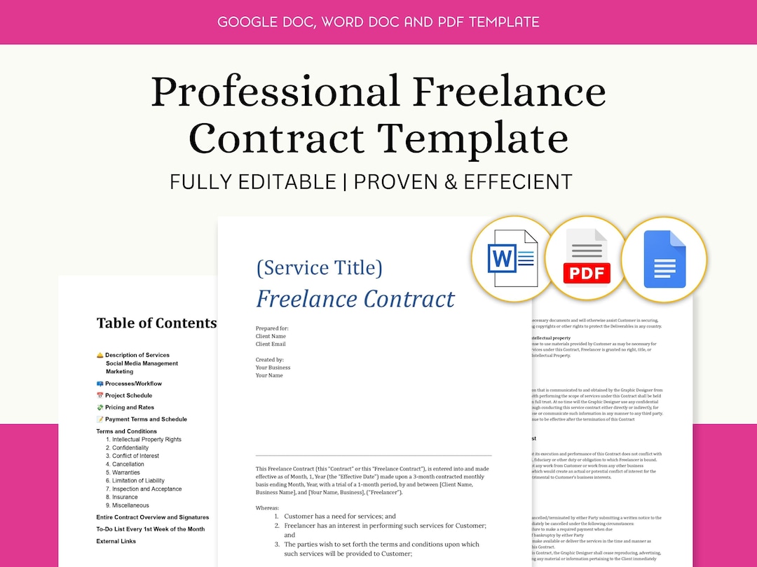Freelance Contract Template, Editable Contract for Freelancers ...