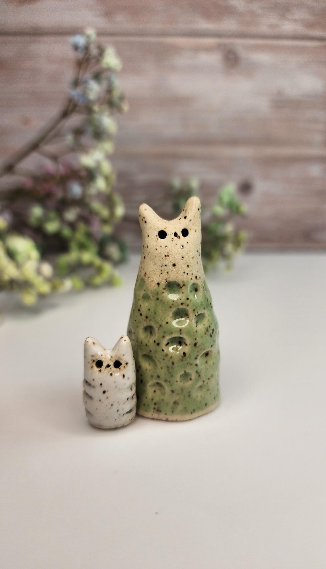 LIMITED Stackable Set of 2 Ceramic Cat Figurines, Desk Decor, Unique ...