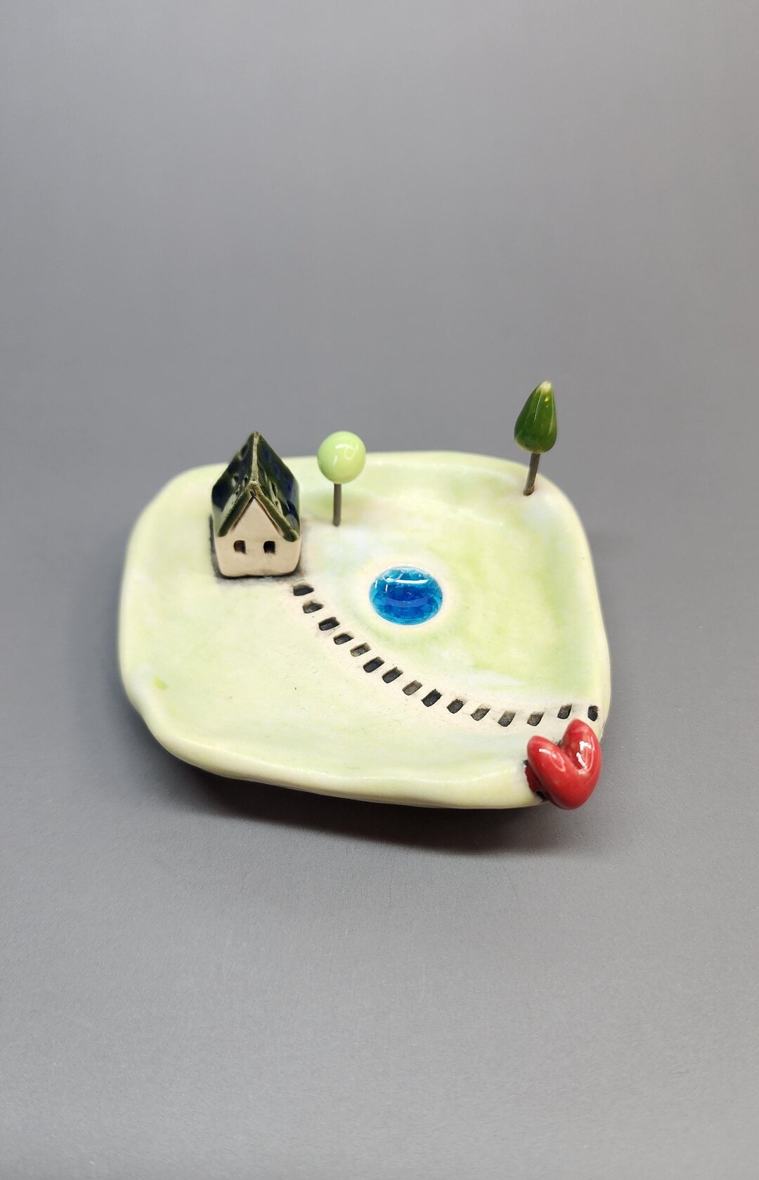 Ceramic Ring Dish Mini House, Handmade Trinket Dish, Cottagecore Decor ...
