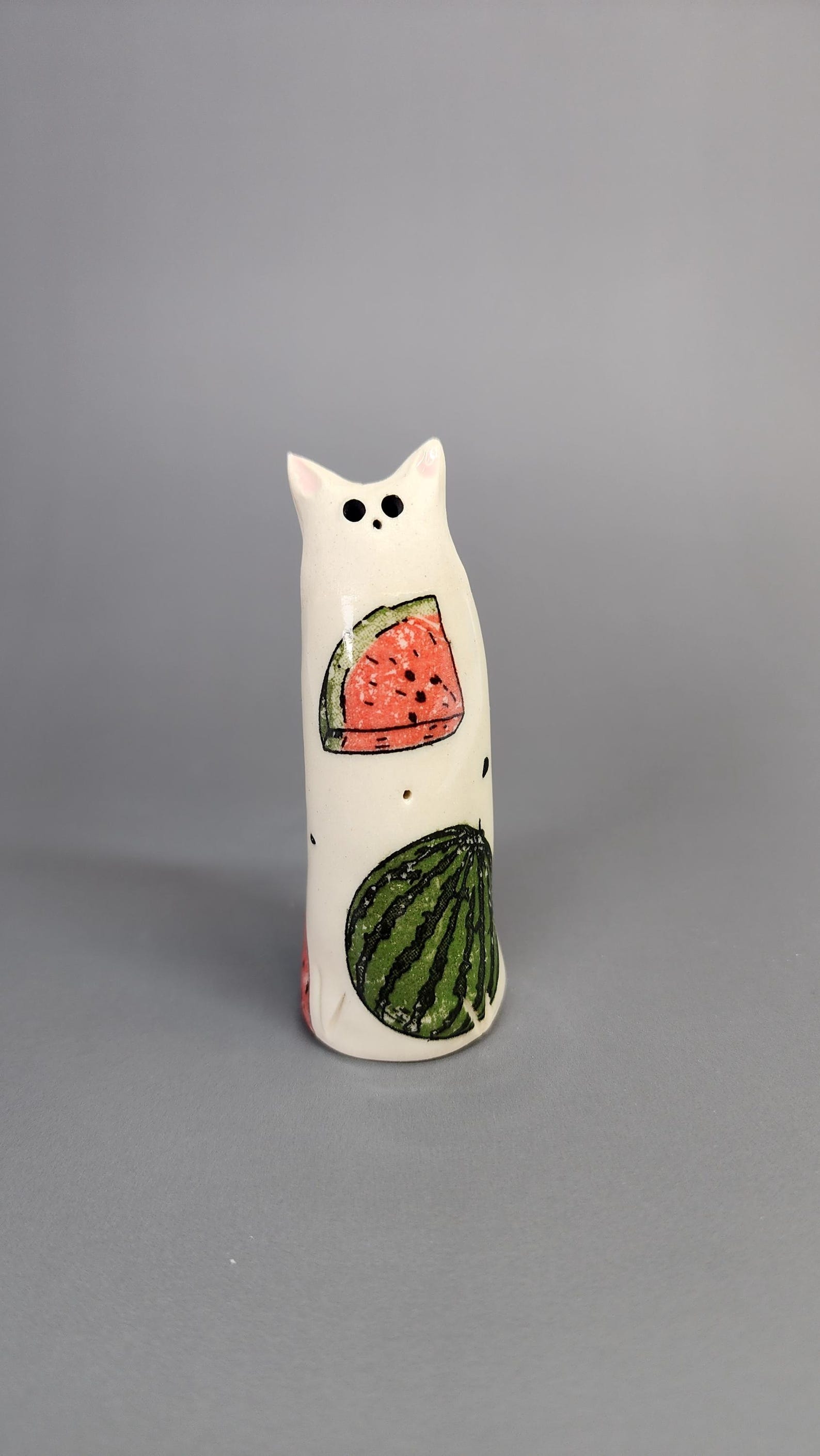 Mini Ceramic WATERMELON Cat Figurine – Handmade Pottery Cat Sculpture ...