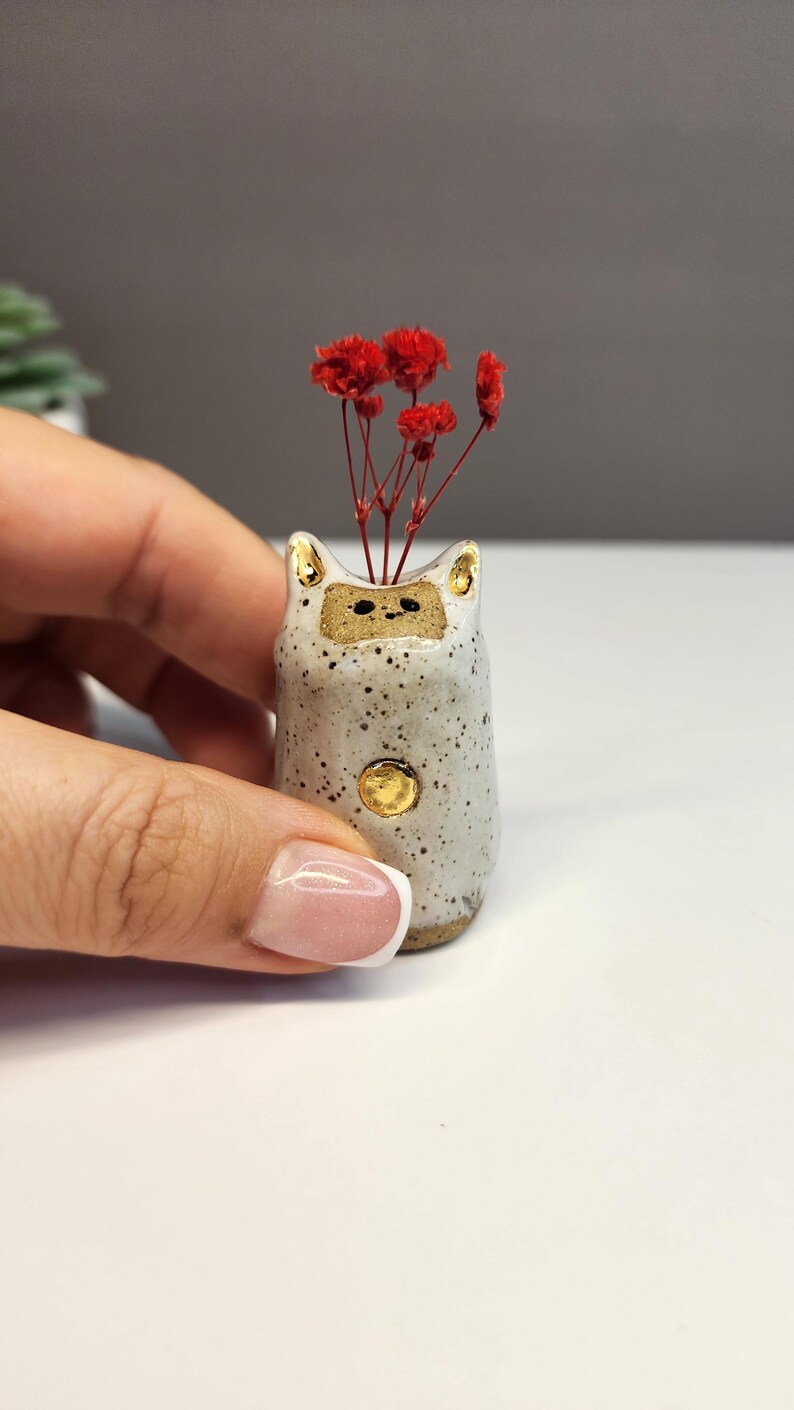 Handmade Ceramic Cat Figurine, 22k Gold Luster, Miniature Sculpture - Etsy