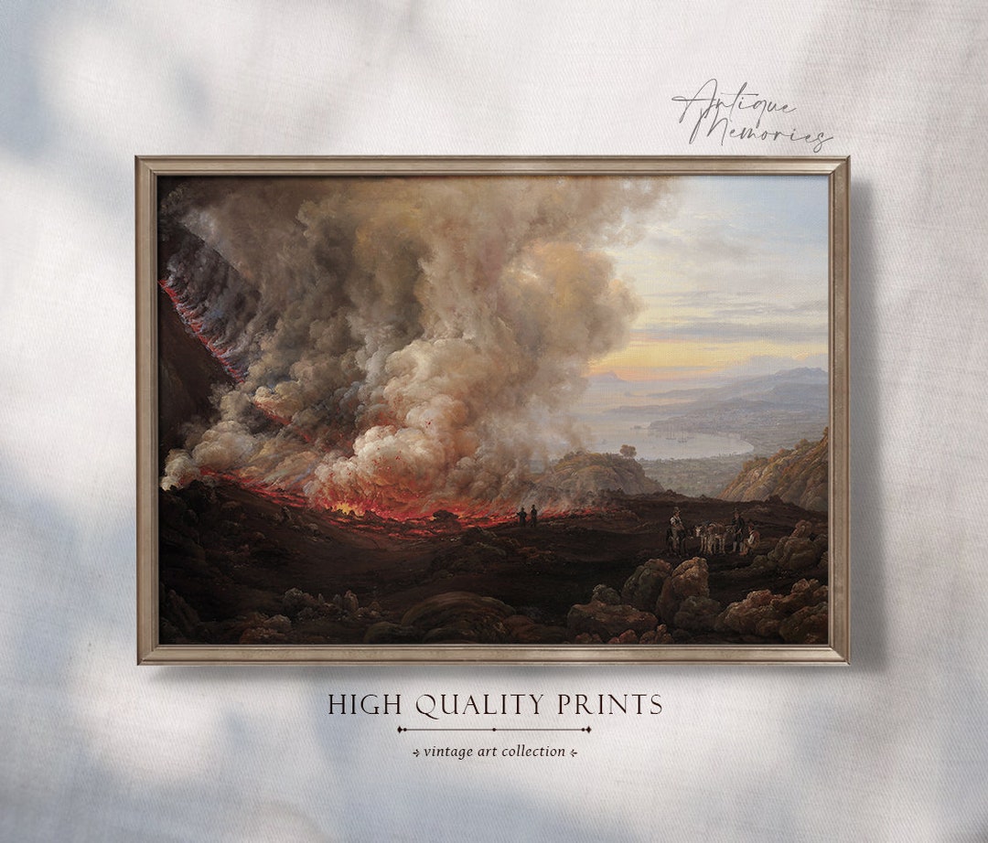 Volcano Eruption | Vintage Natural Oil Painting Volcano Wall Art Forest ...