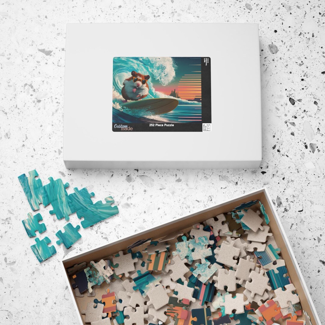 Surfing Hamster Puzzle, Retro Art, Birthday Gift for Animal Lover ...