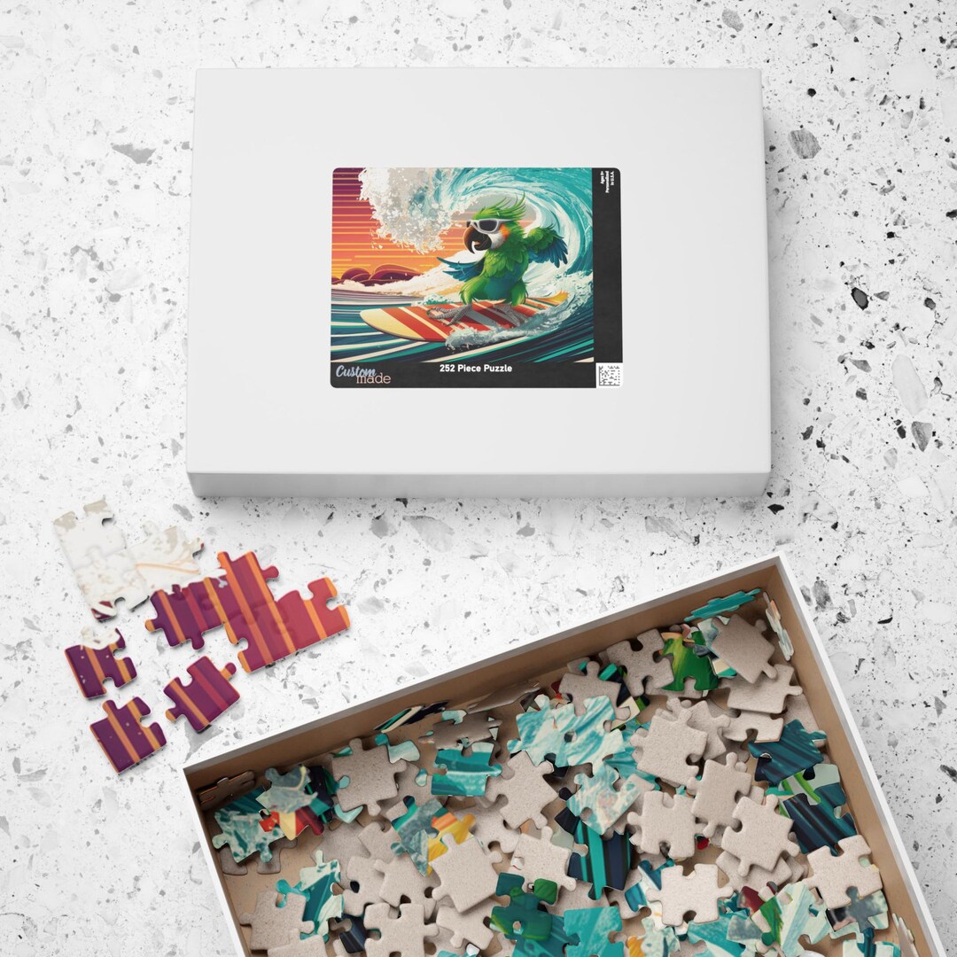 Surfing Parrot Puzzle, Retro Art, Birthday Gift for Bird Lover, Puzzle ...