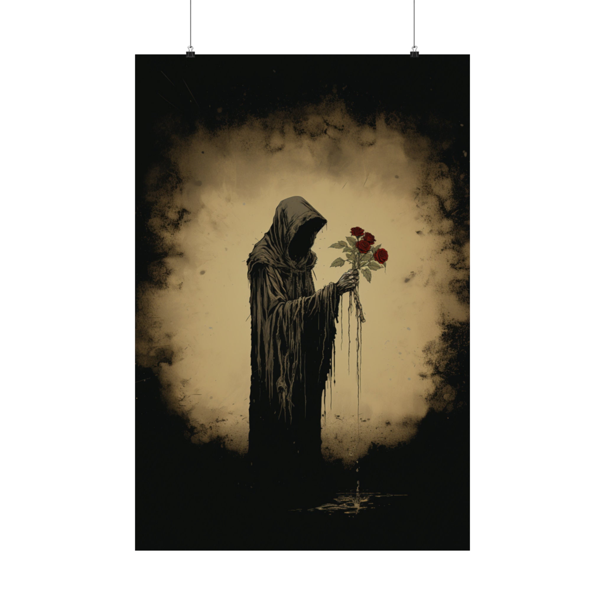 Grim Reaper Dark Aesthetic Poster Memento Mori Roses Modern Aesthetic ...