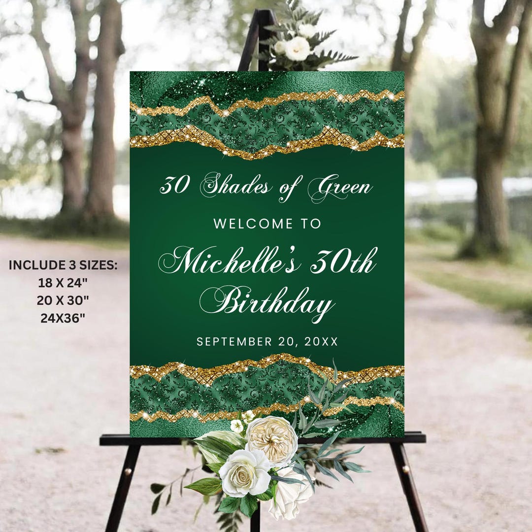 Shades of Green Welcome Sign, Shades of Green Birthday Sign, Adult ...