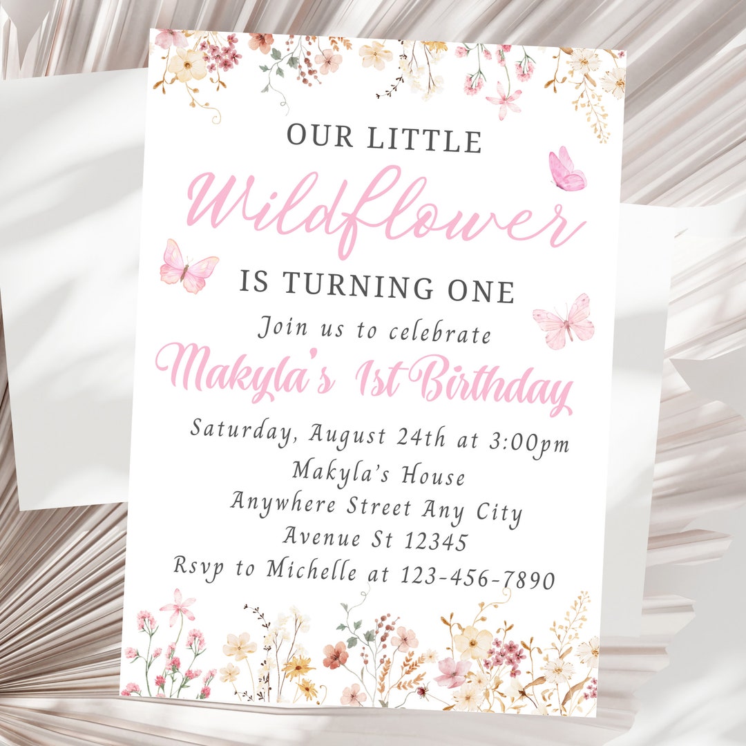 Editable Wildflower Birthday Invitation Template, Wildflower Birthday ...