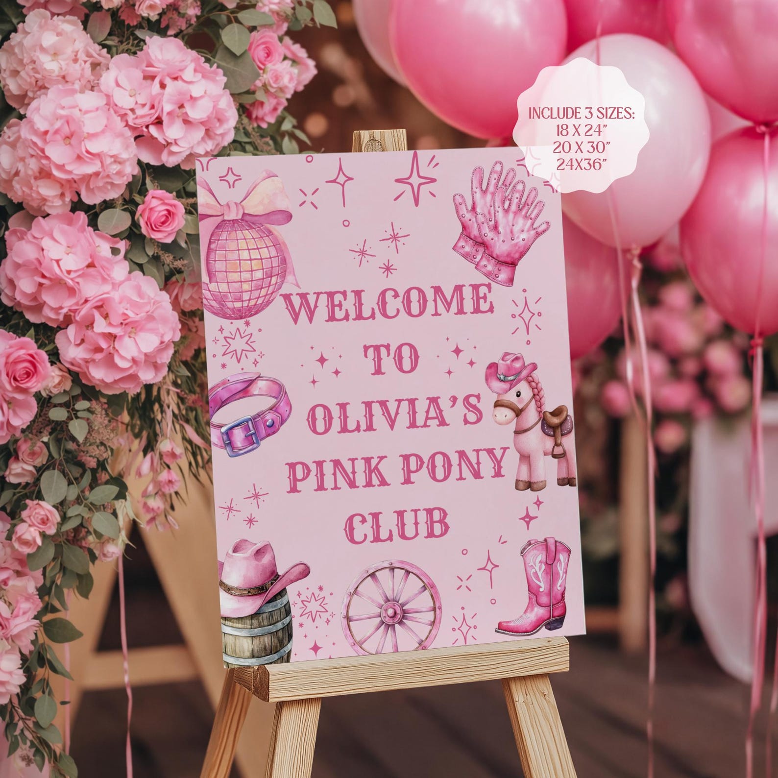 Pink Pony Club Birthday Welcome Sign, Cowgirl Birthday Sign, Pink ...