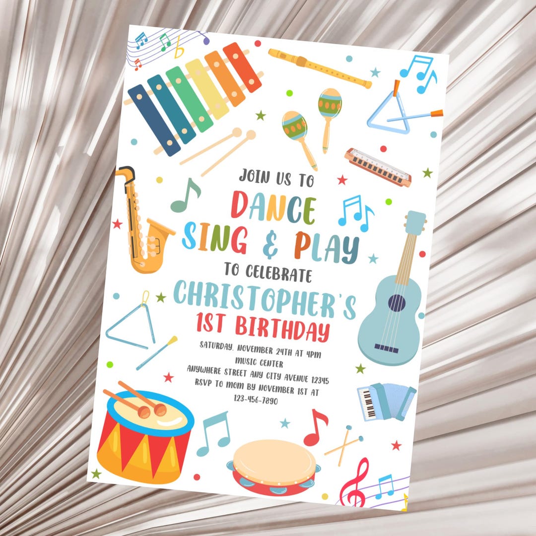 Editable Music Birthday Invitation,musical Instruments Kids Birthday ...