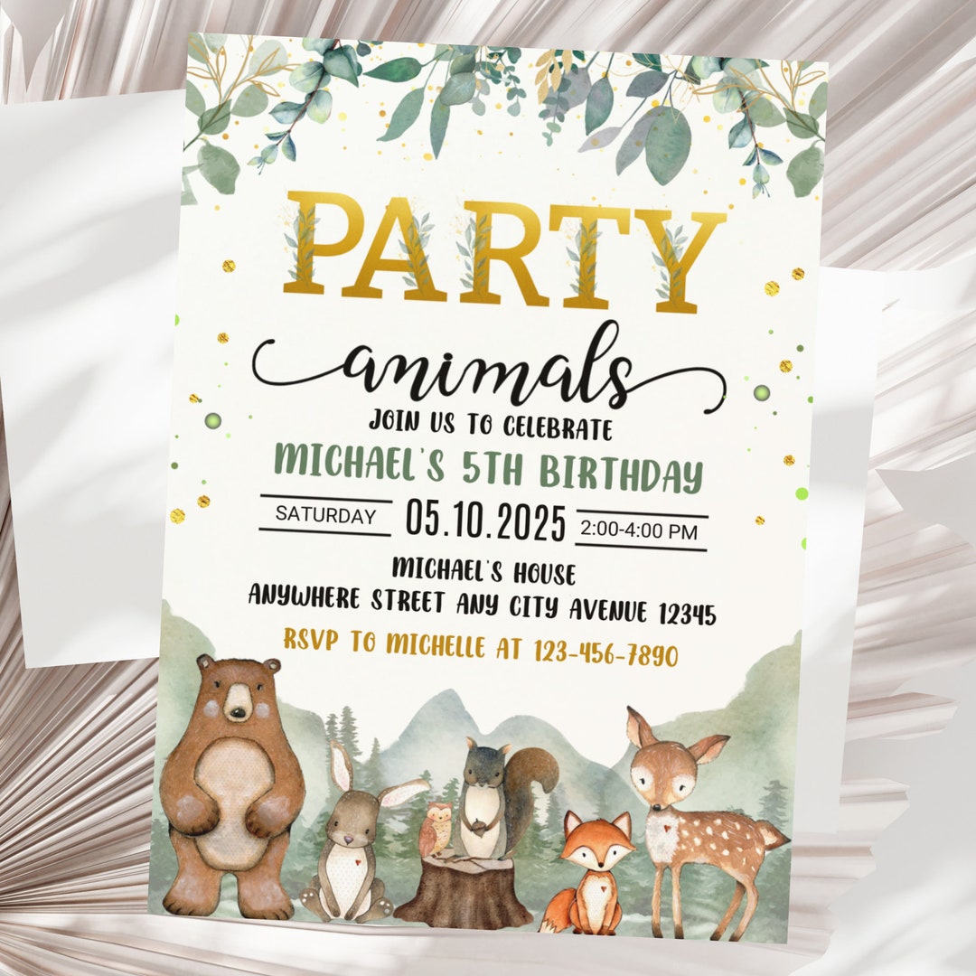 Woodland Birthday Invitation, Editable Woodland Animals Invitation ...