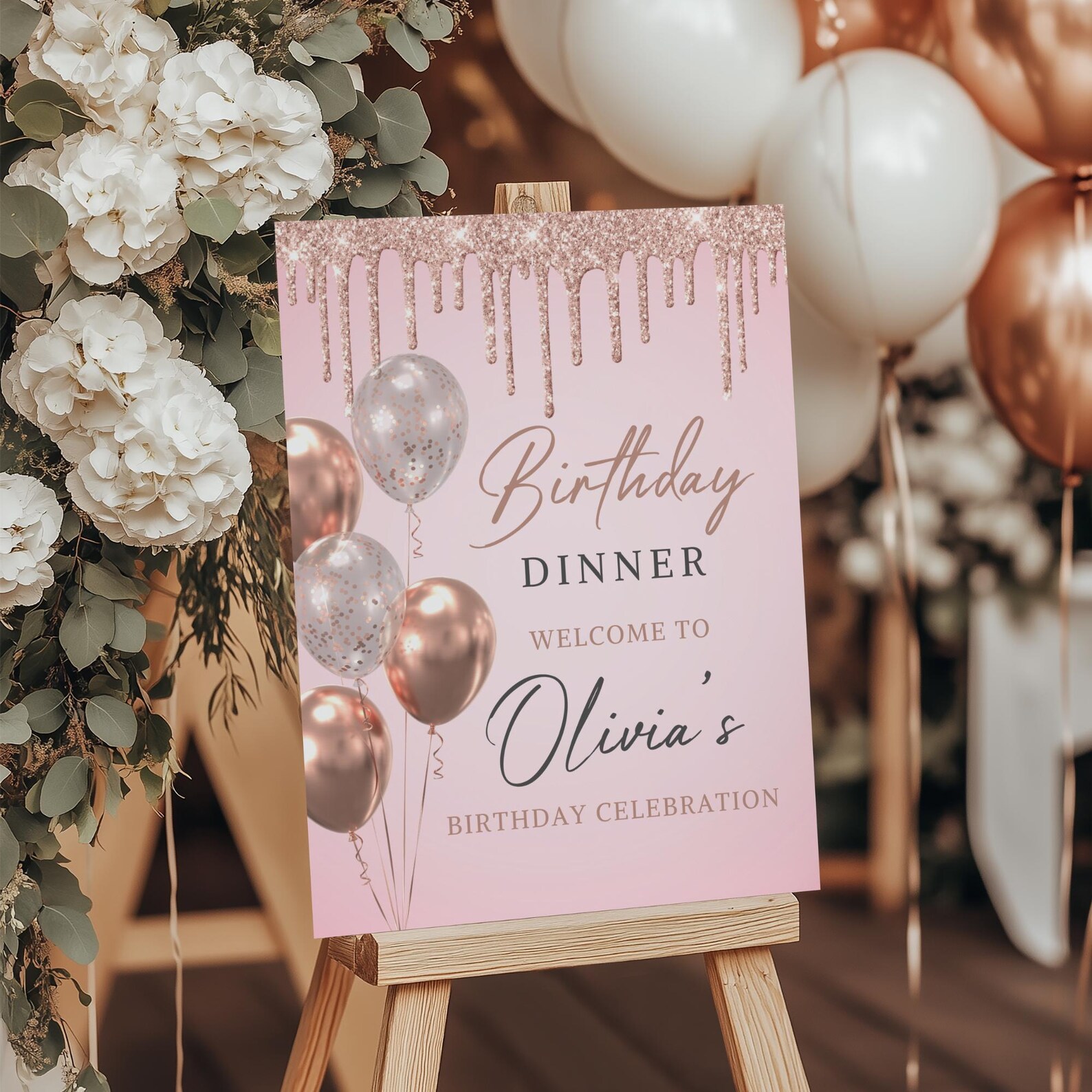 Rose Gold Birthday Welcome Sign, Birthday Dinner, Women Party Sign ...