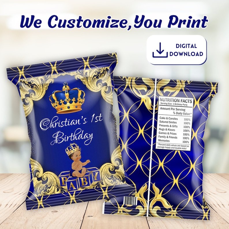 Royal Prince Birthday Printable Chip Bag Royal King Birthday Party ...