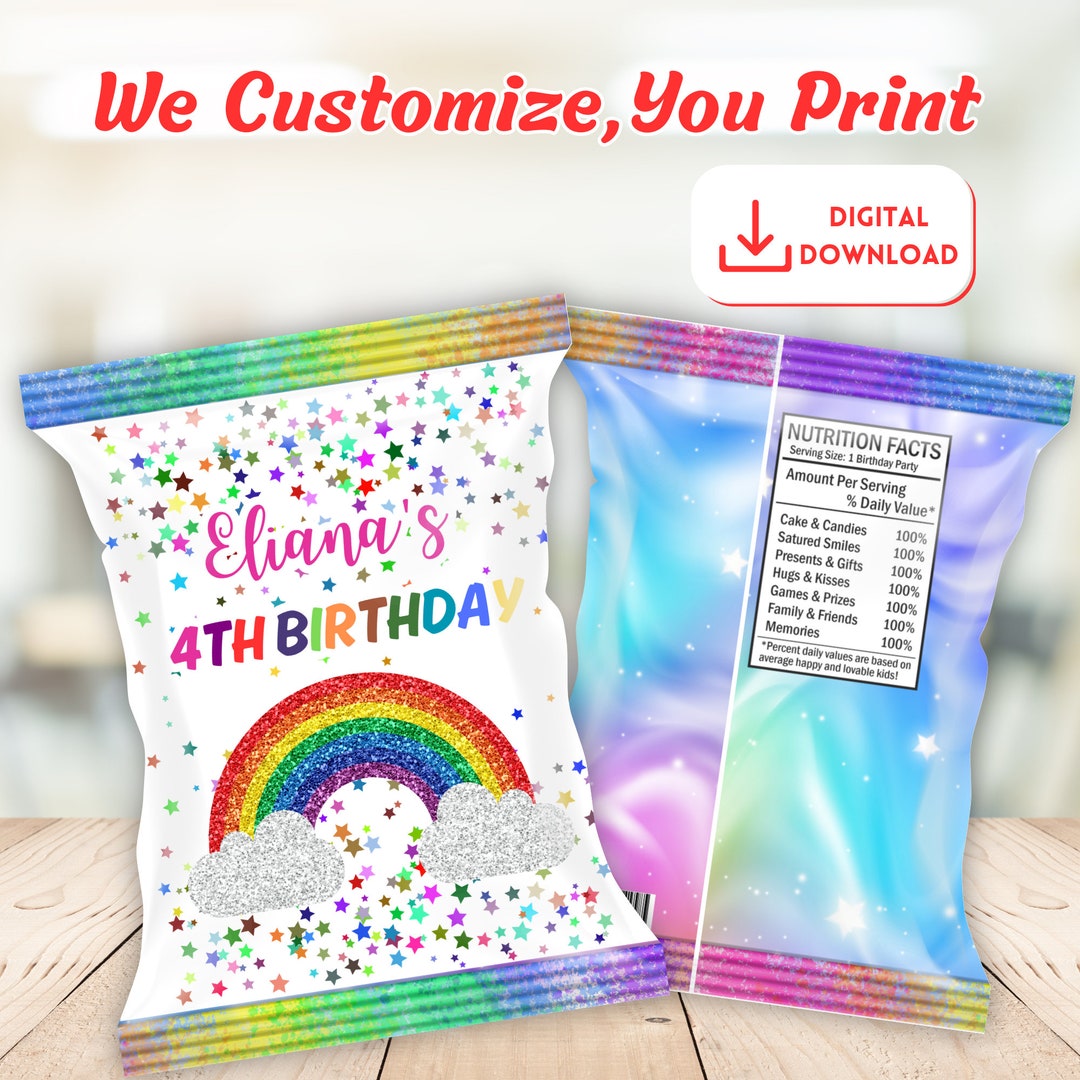 Rainbow Chip Bag Template Editable Rainbow Birthday Party Favors ...