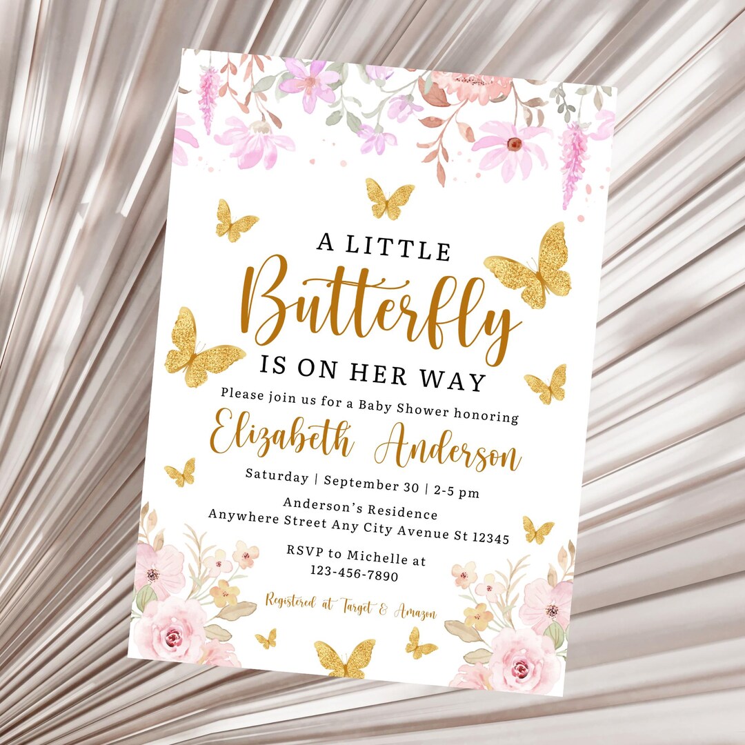 Editable Butterfly Floral Baby Shower Invitation, Girl Butterfly Baby ...