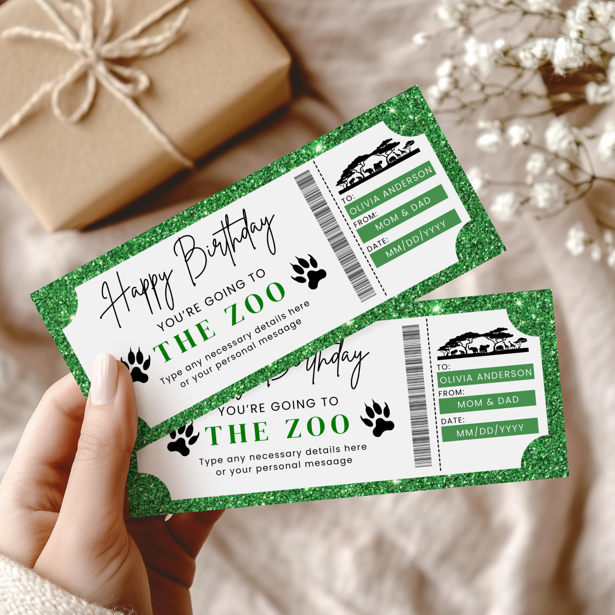Birthday Zoo Ticket Gift Voucher, Birthday Gift Certificate, Zoo Trip ...