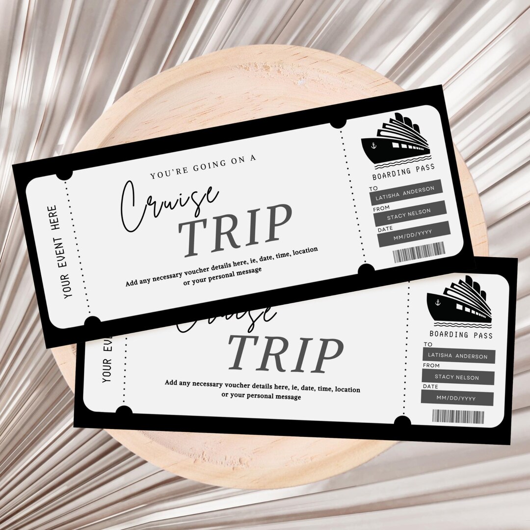 Cruise Trip Ticket Gift Voucher, Cruise Boarding Pass Gift Certificate ...