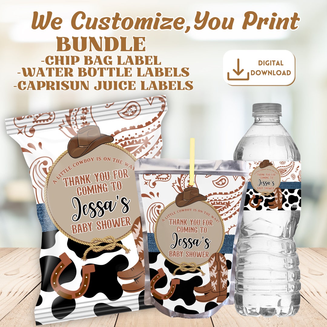 Cowboy Baby Shower Chip Bag Printable Baby Shower Party Favor Bundle ...