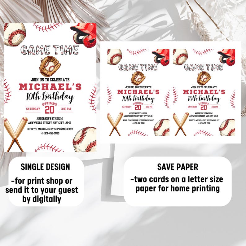 Editable Baseball Birthday Invitation, Game Time Ball Sport Invitation ...