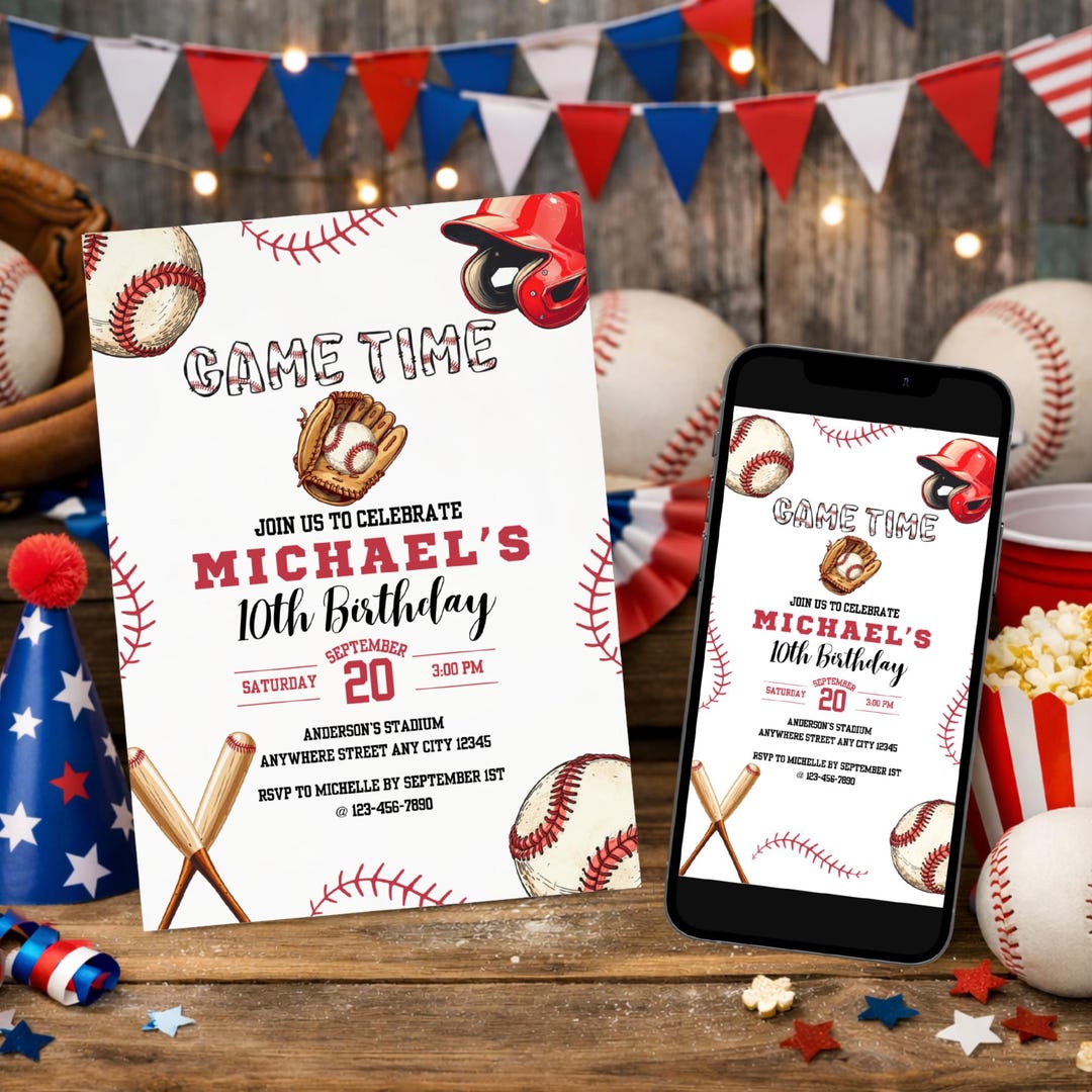 Editable Baseball Birthday Invitation, Game Time Ball Sport Invitation ...