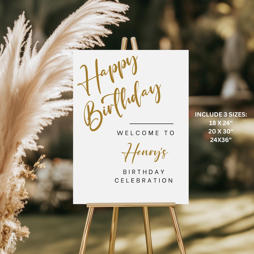 Editable Happy Birthday Welcome Sign, Minimalist Birthday Welcome Board ...