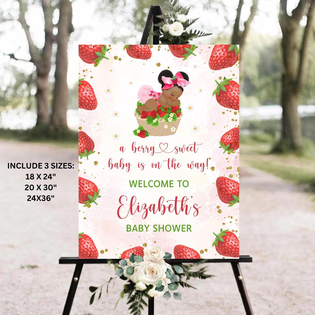 Strawberry Baby Shower Welcome Sign EDITABLE Strawberry Welcome Board ...
