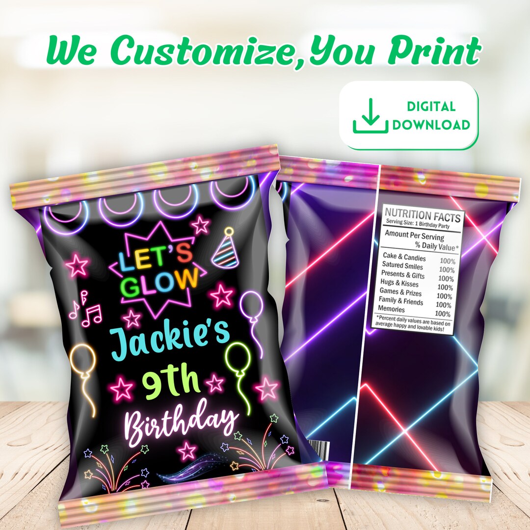 Glow Chip Bag for Kids Birthday Neon Party Favor Glow in the Dark Party ...