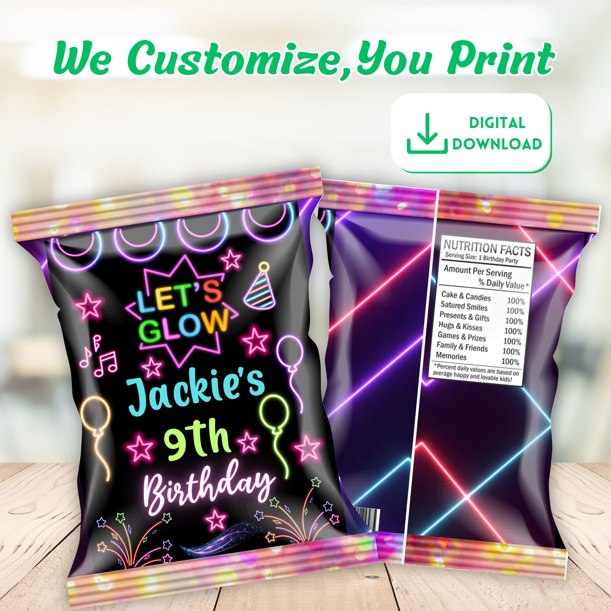 Glow Chip Bag for Kids Birthday Neon Party Favor Glow in the Dark Party ...