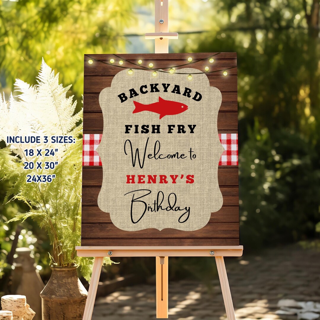 Backyard Fish Fry Welcome Sign, Adult Birthday Welcome Board, Backyard ...