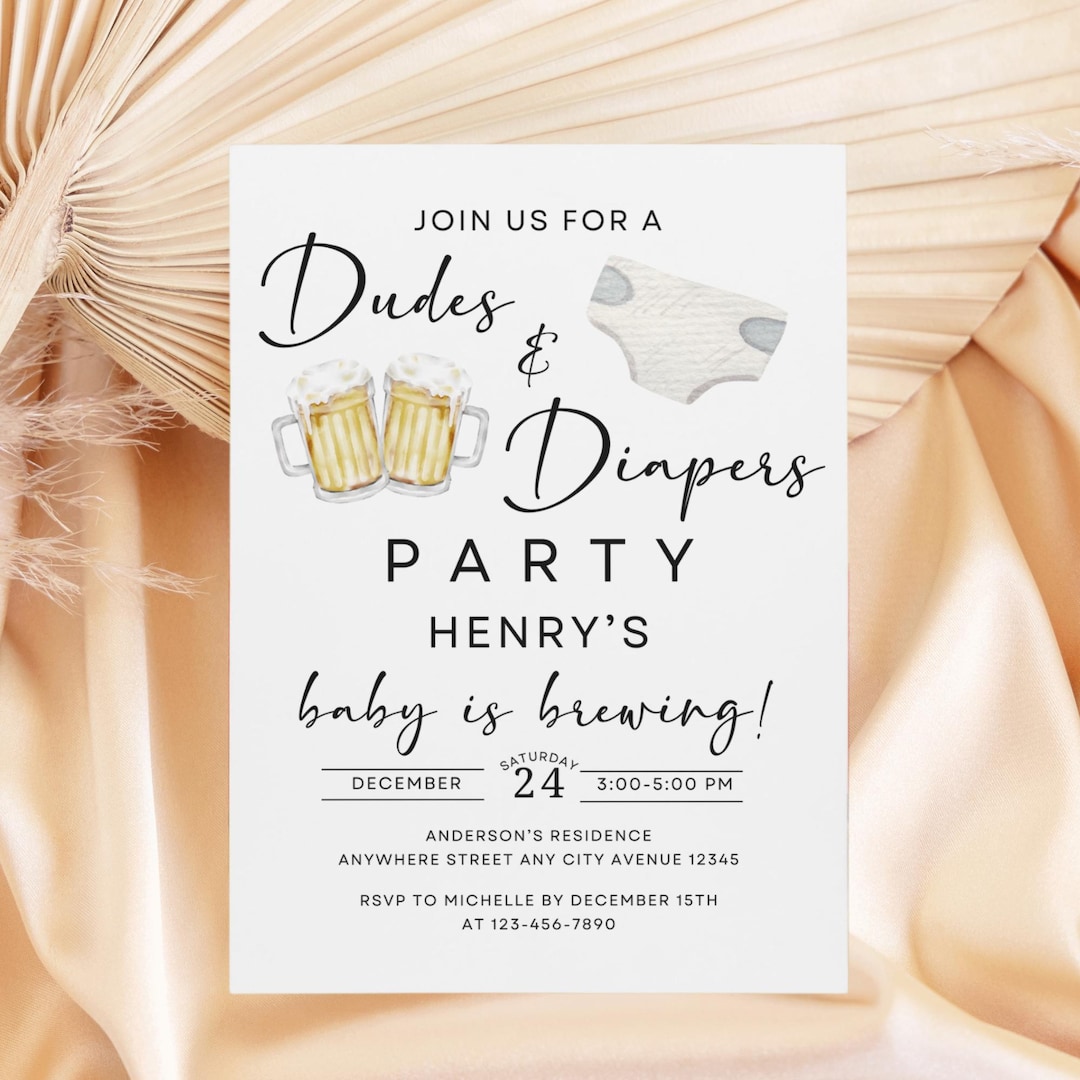 Beer & Diaper Party Baby Shower Invitation, Dudes and Diapers Baby ...