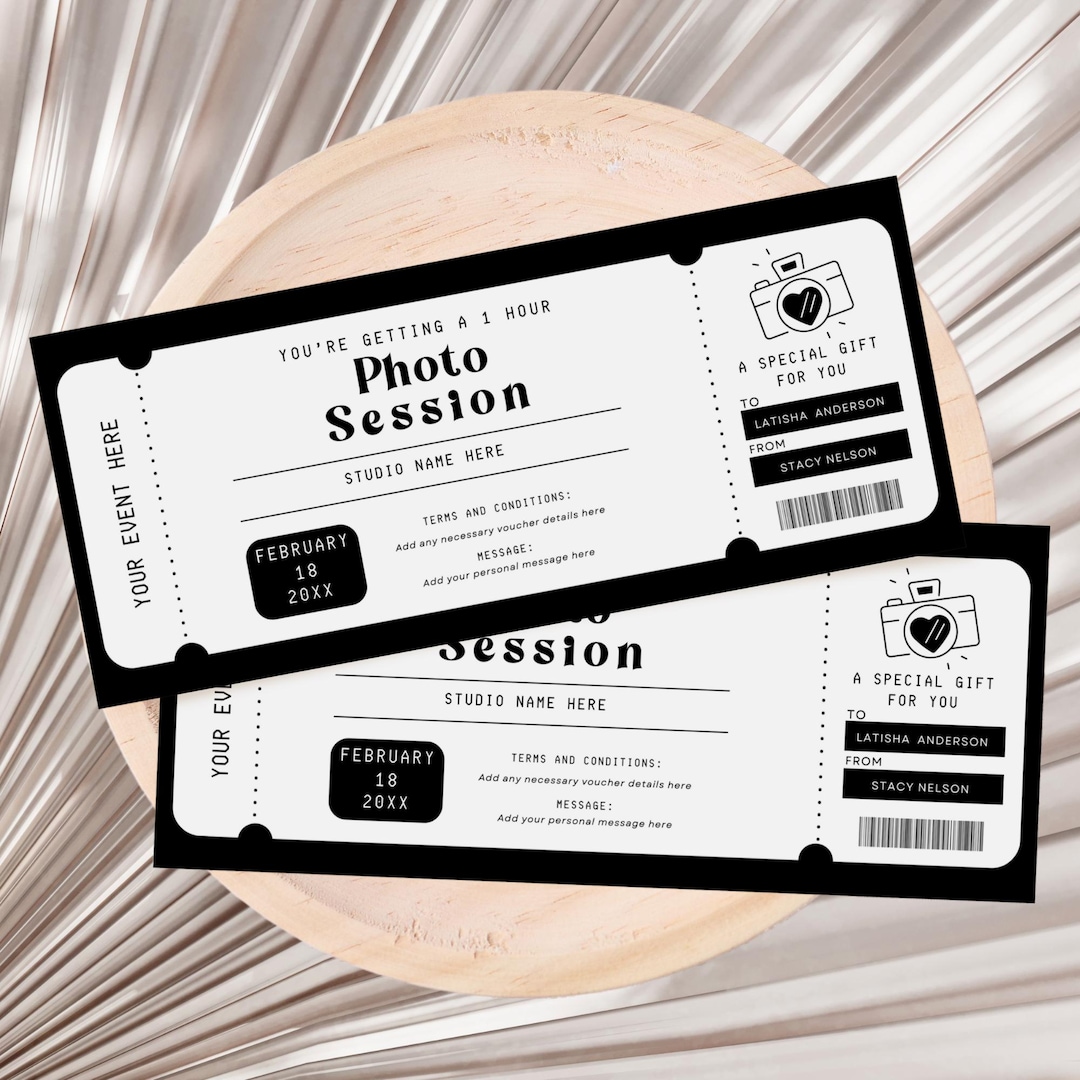 Photo Session Ticket Gift Voucher, Photography Gift Certificate, Photo ...