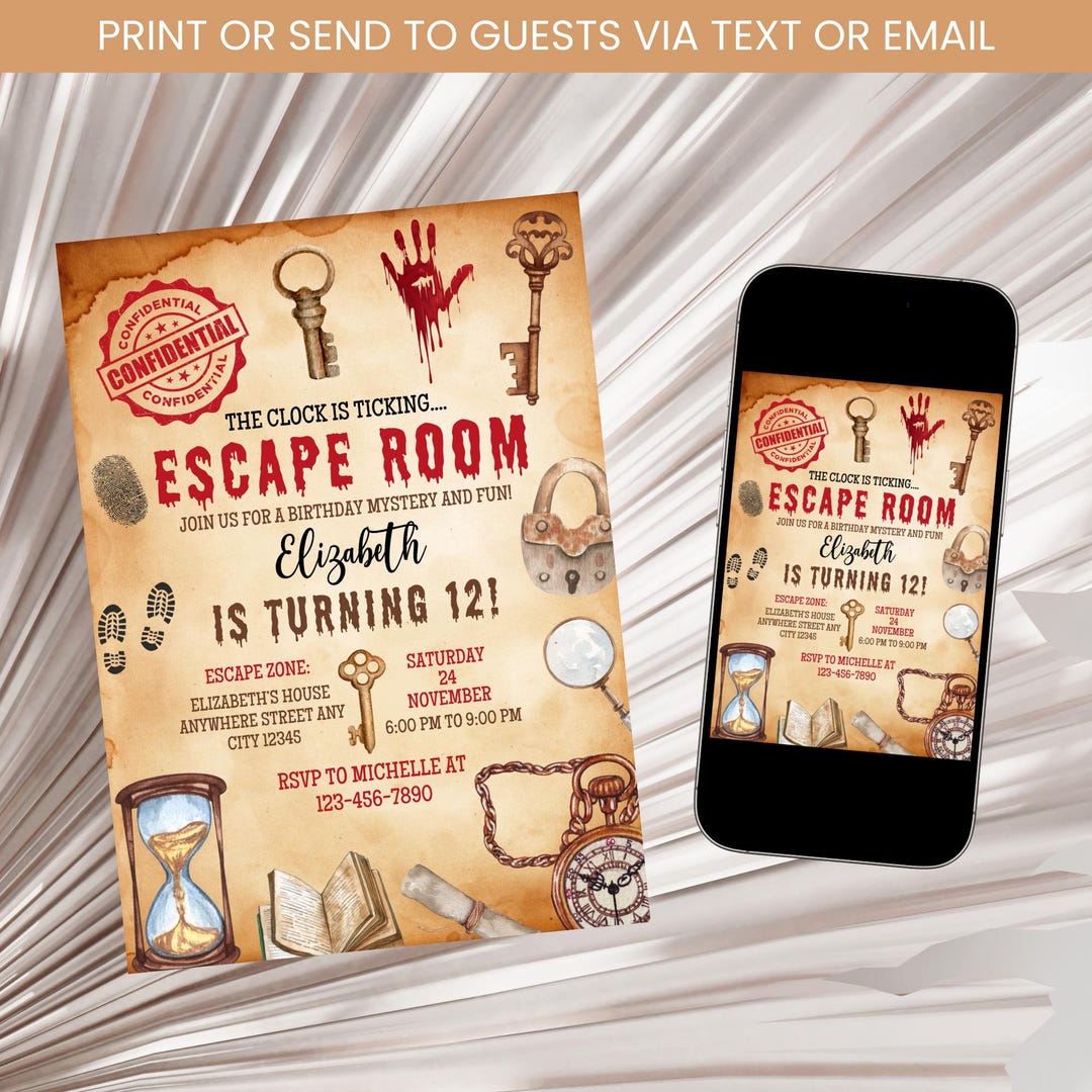 Escape Room Invitation, Escape Room Birthday Invitation, Mystery ...