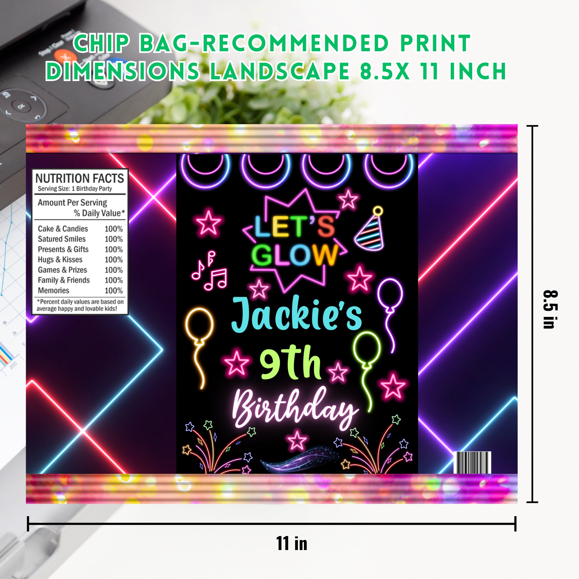 Glow Chip Bag for Kids Birthday Neon Party Favor Glow in the Dark Party ...