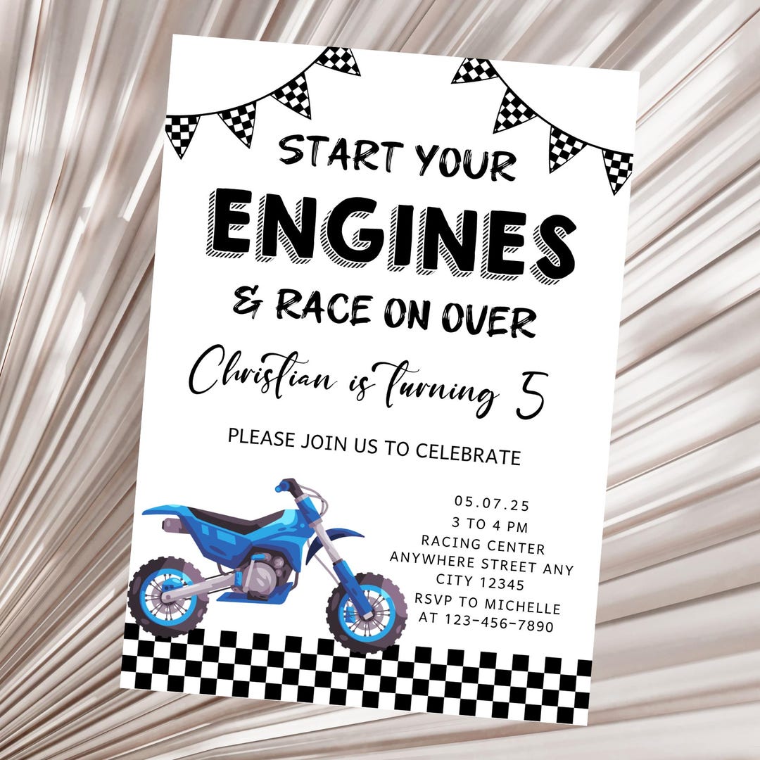 Editable Dirt Bike Birthday Invitation Boy Race Party Invite Race on ...