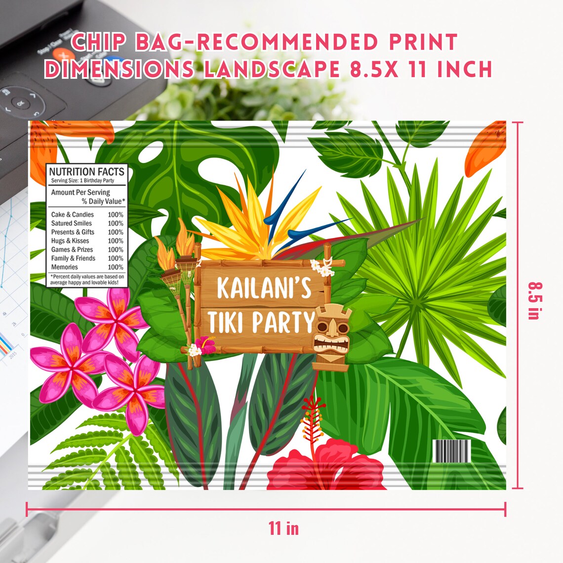 Hawaiian Luau Chip Bag Label, Tiki Theme Chip Bag Printable, Tiki ...