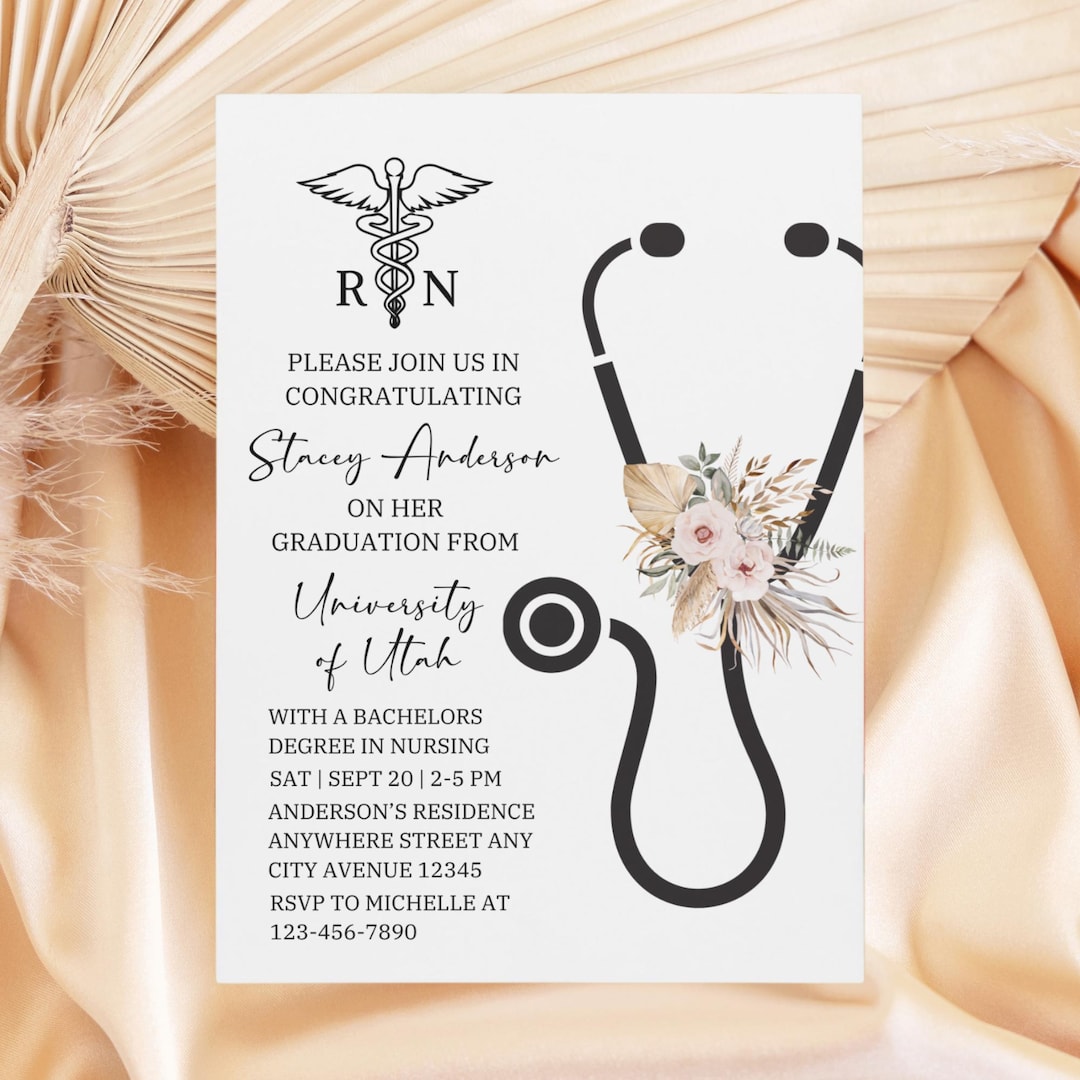 Boho Floral Nurse Graduation Party Invitation, Registered Nurse Invite ...