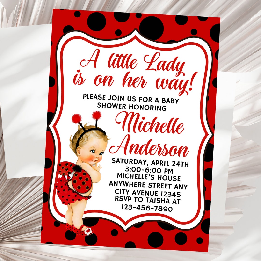 Editable Lady Bug Baby Shower Invitation Red Black Lady Bug Baby Shower ...