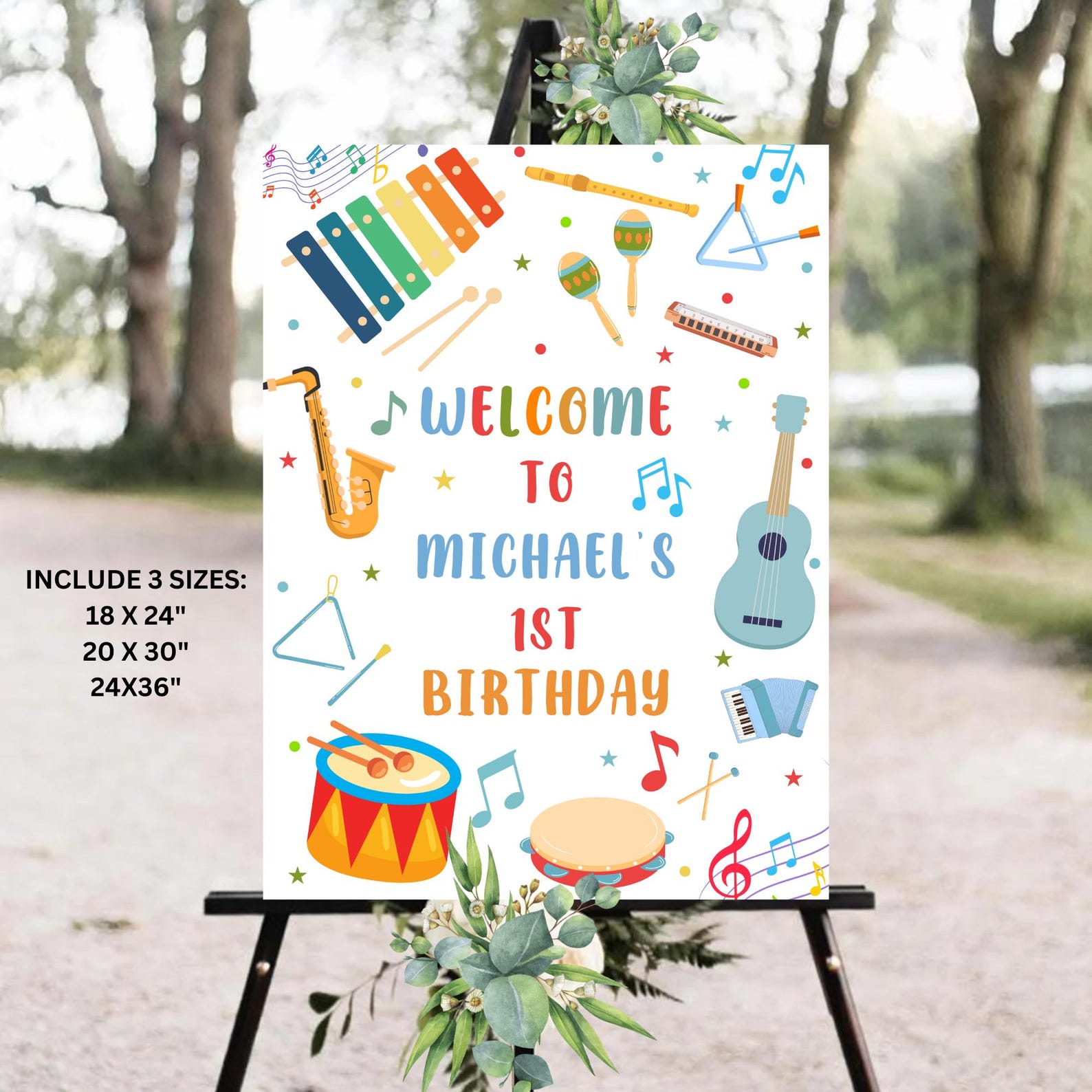 Editable Music Birthday Welcome Sign, Musical Instruments Birthday Sign ...