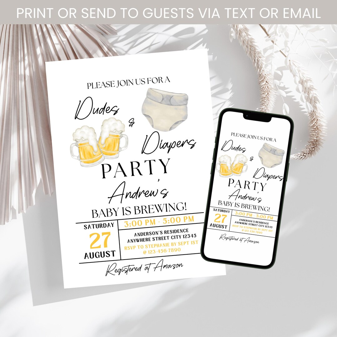 Beer Diaper Party Baby Shower Invitation, Dudes and Diapers Baby Shower ...